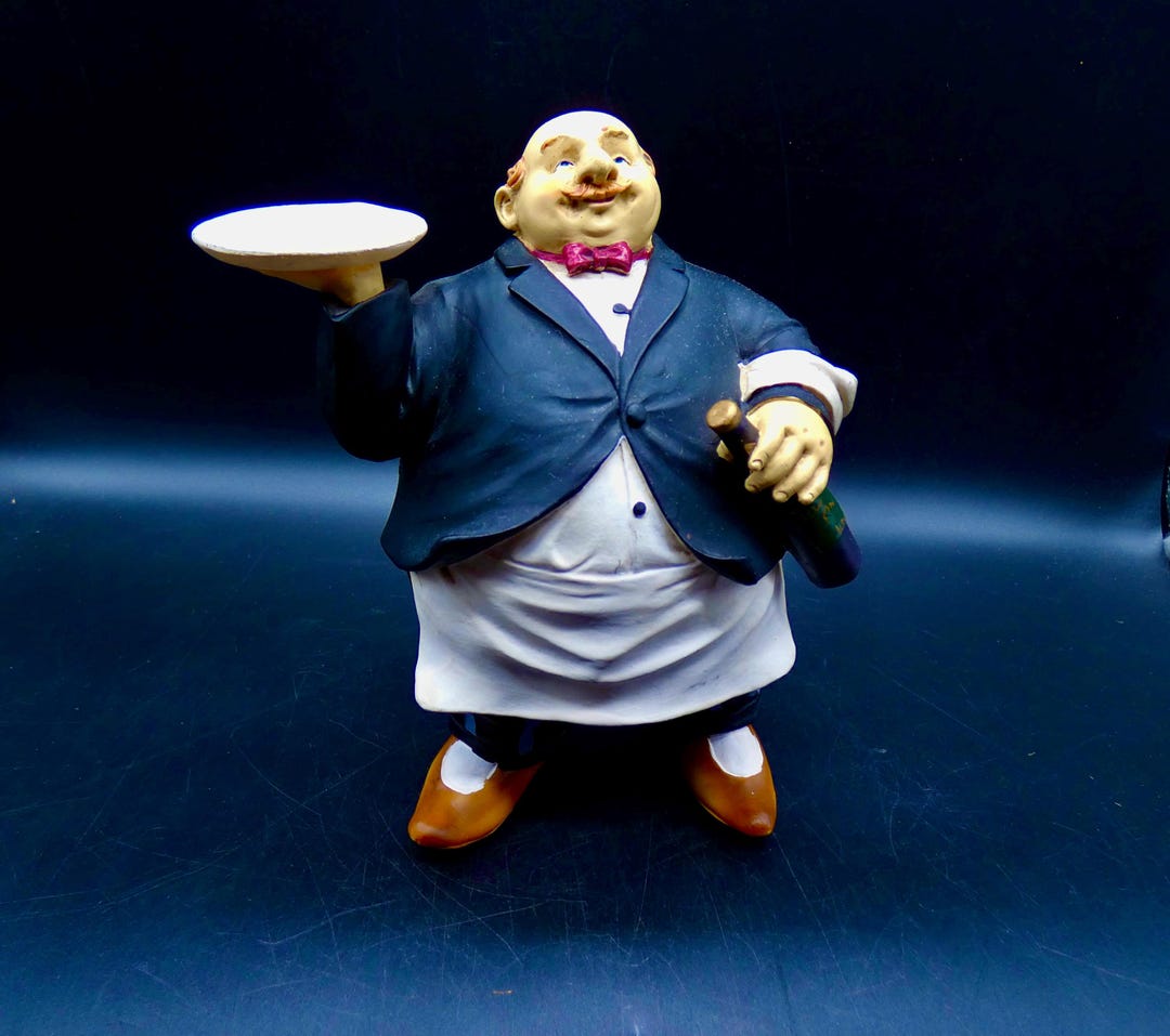 Vintage Portly Waiter With Tray and Wine Bottle - Etsy