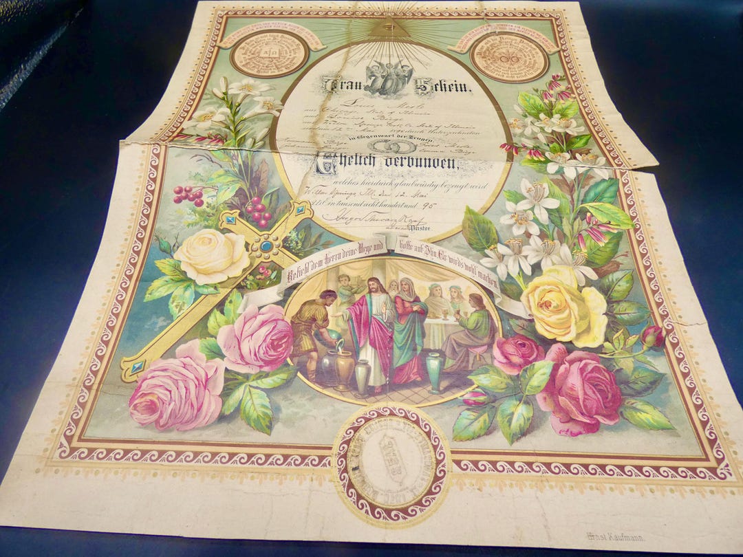 Antique German Marriage Certificate 1895 - Etsy
