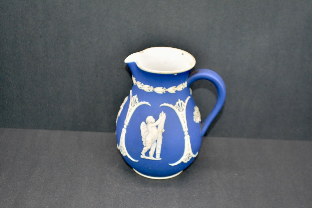 Sale*wedgwood Jasperware Pitcher: Neoclassical Dark Blue Cherub Design ...