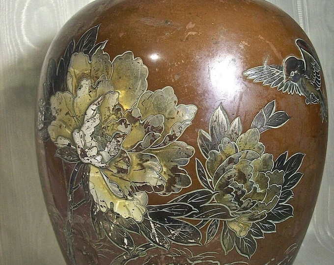 Antique JAPANESE Heavy Copper With Silver Overlay Metal FLOWERS and ...
