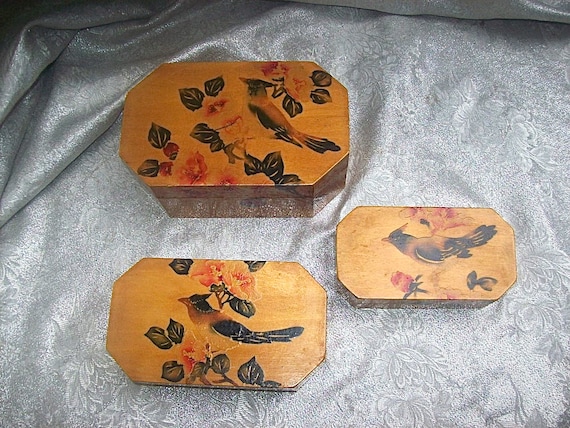 Set of 3 Vintage Decorative Chinese Decoupage Wood OCTAGONAL | Etsy