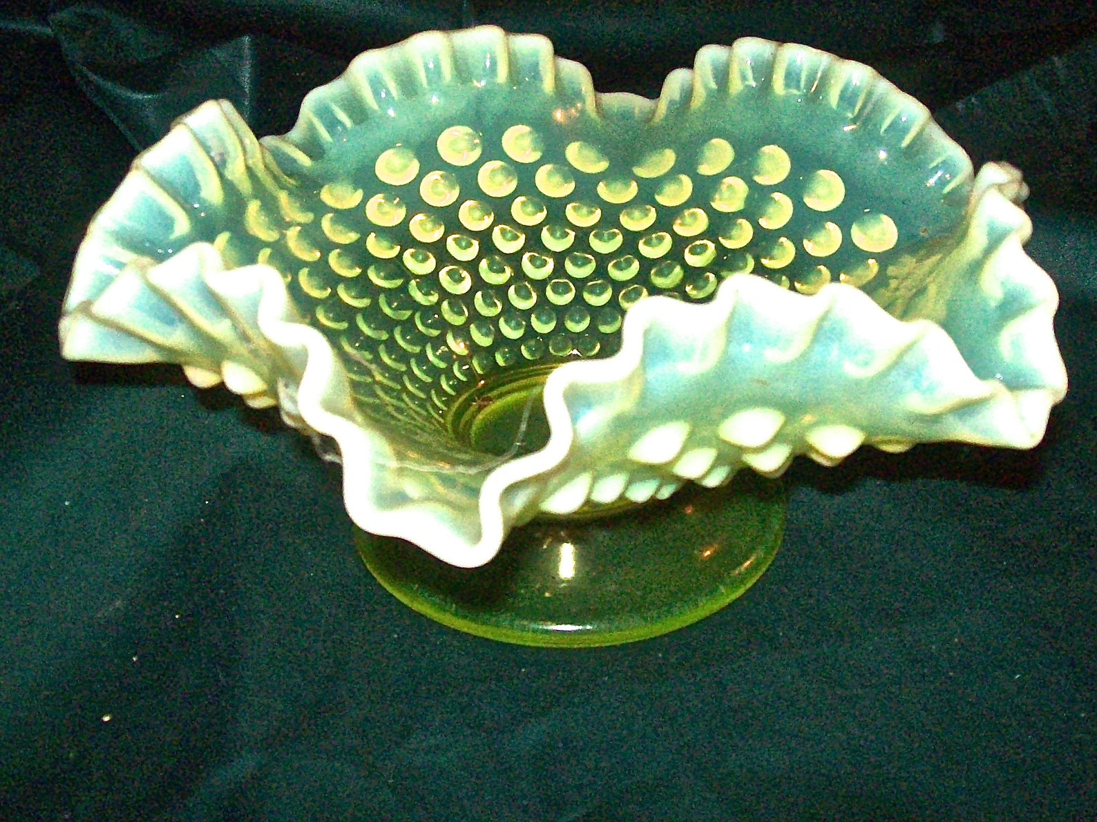 Fenton VASELINE Glass HOBNAIL OPALESCENT Crimped Ruffle Rim | Etsy