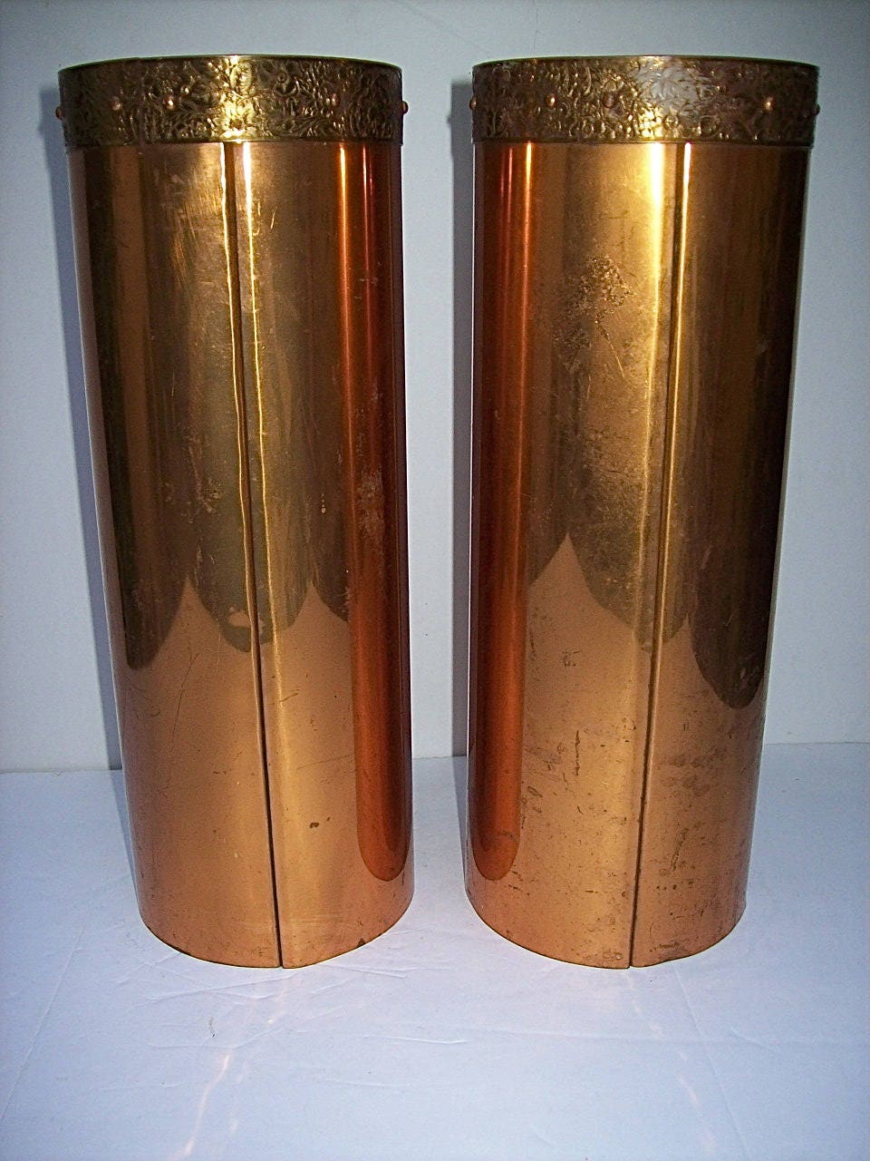 Vintage Pair of Solid COPPER CYLINDER VASES With Decorative Rim by ...