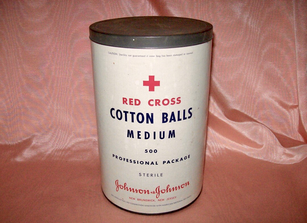 Large Vintage RED CROSS Cotton Balls Empty Tubular CONTAINER With Tin ...