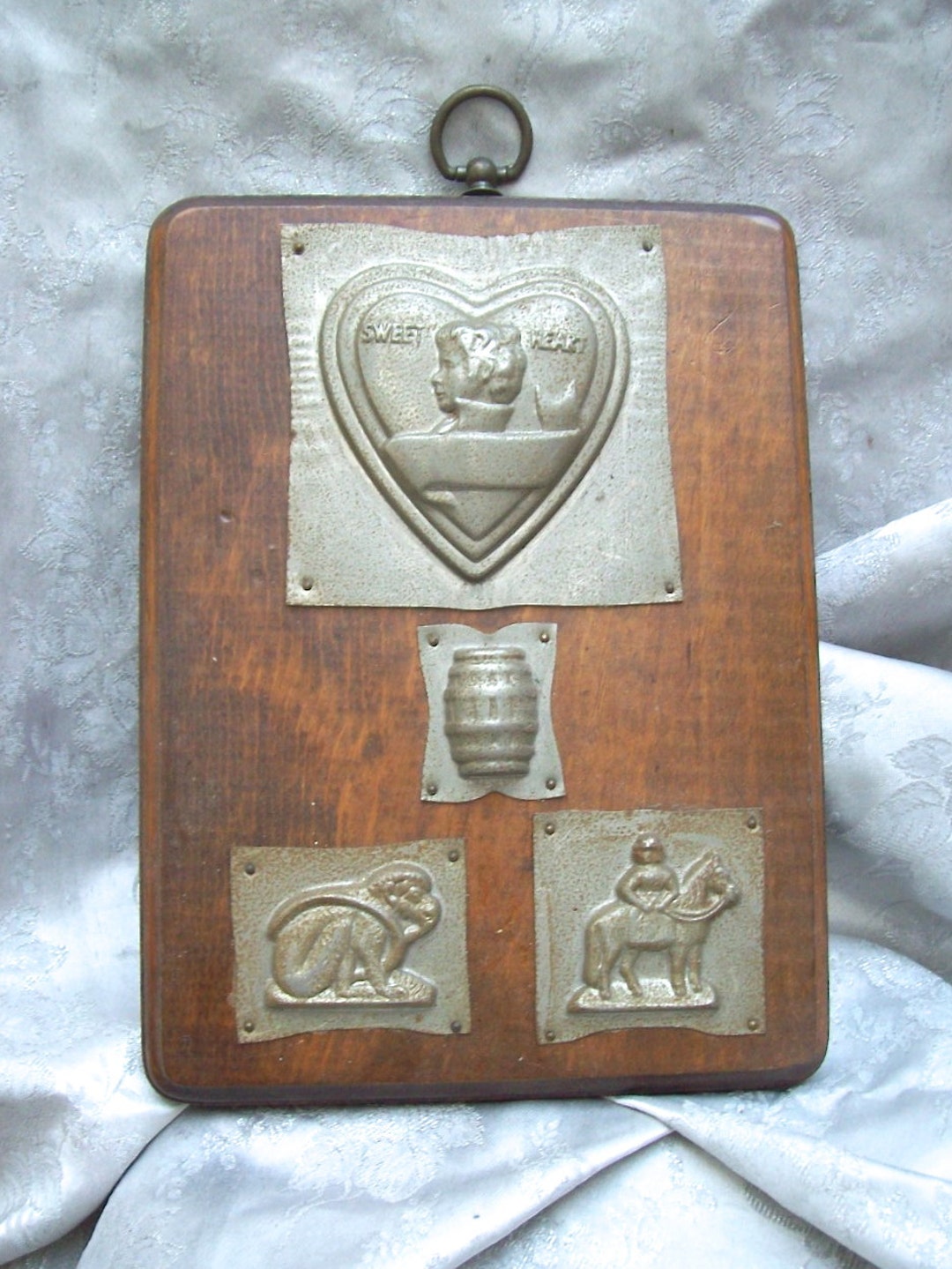 Antique Figural CHOCOLATE/CANDY Tin MOLDS Mounted on Wood for Wall ...