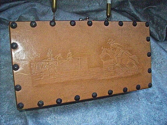 Original Circa 1960's BOX BAG Wood PURSE by Texas Tan… - Gem