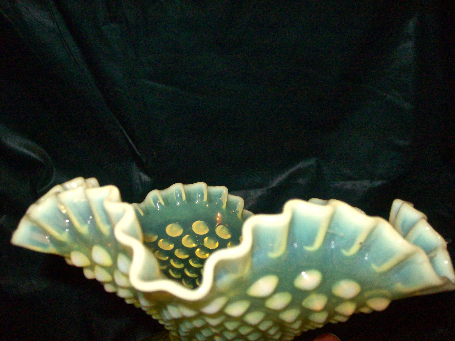 Fenton VASELINE Glass HOBNAIL OPALESCENT Crimped Ruffle Rim | Etsy