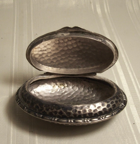 Antique ALPACA SILVER Metal Hand Wrought Oval Hinged … - Gem