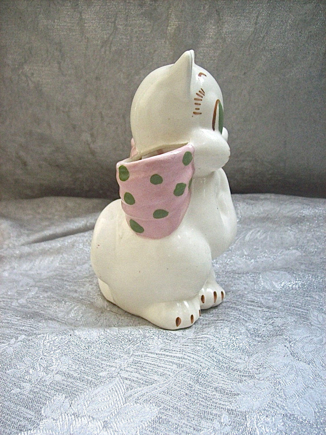 Vintage 1950's California Block Pottery CAT With Pink Bow - Etsy