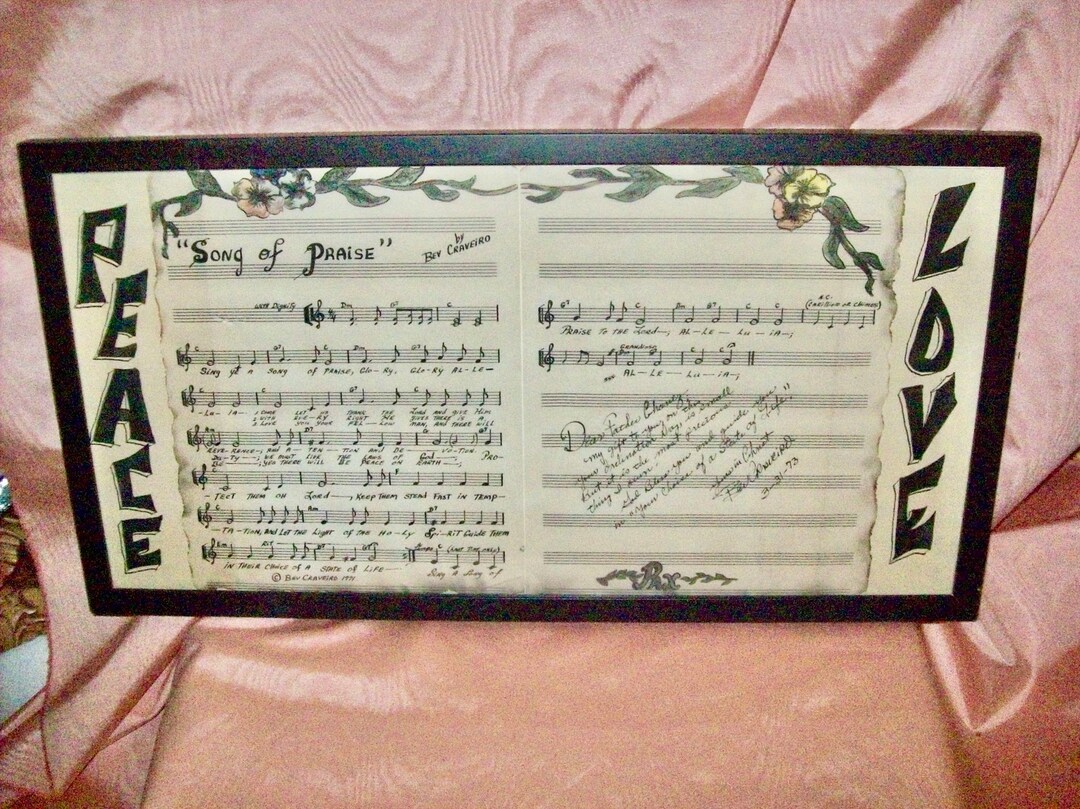 Framed Original 1971 SPRITUAL Song Lyrics Inscribed and Gifted to a ...