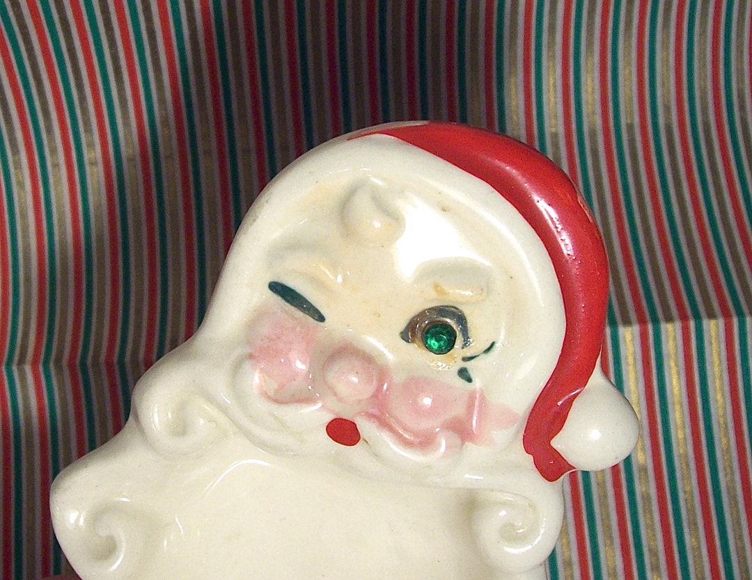 Circa 1950's WINKING SANTA CLAUS With Rhinestone Eye Heavy Ceramic ...