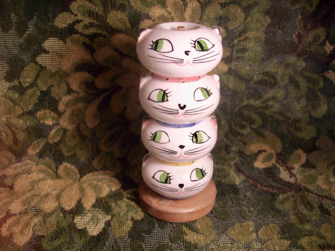 Rare 1950's Holt Howard KOZY KITTENS Ceramic Stackable Cat Head Salt ...