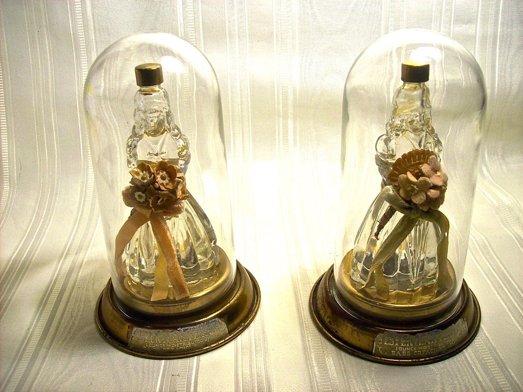 Pair of Circa 1930's Figural LADIES PERFUME BOTTLES Under Glass Domes ...