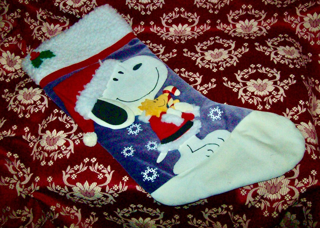 Vintage Fabric SNOOPY and WOODSTOCK Christmas STOCKING - Schultz ...