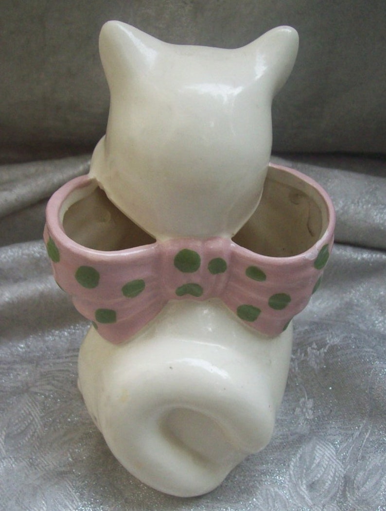 Vintage 1950's California Block Pottery CAT With Pink Bow - Etsy