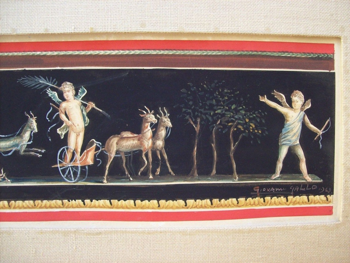 Original GIOVANNI GALLO PAINTING of Pompeiian Fresco With - Etsy