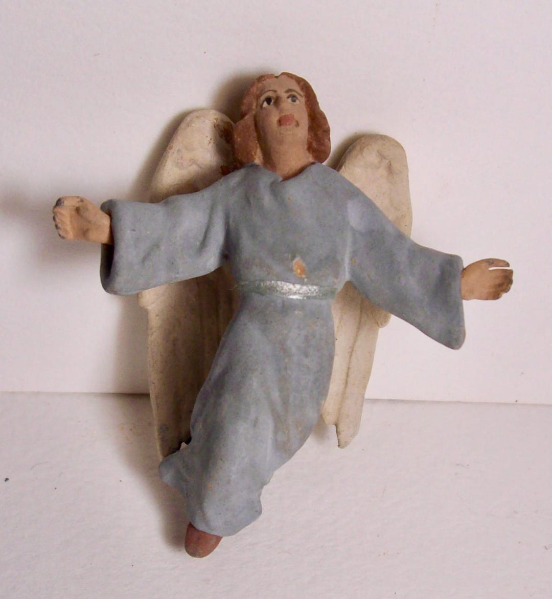 Christmas - Small Antique Painted Clay NATIVITY / Creche Hanging ANGEL ...