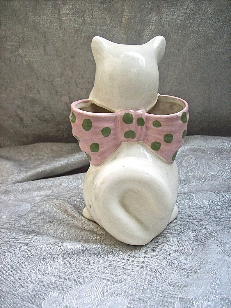 Vintage 1950's California Block Pottery CAT With Pink Bow - Etsy