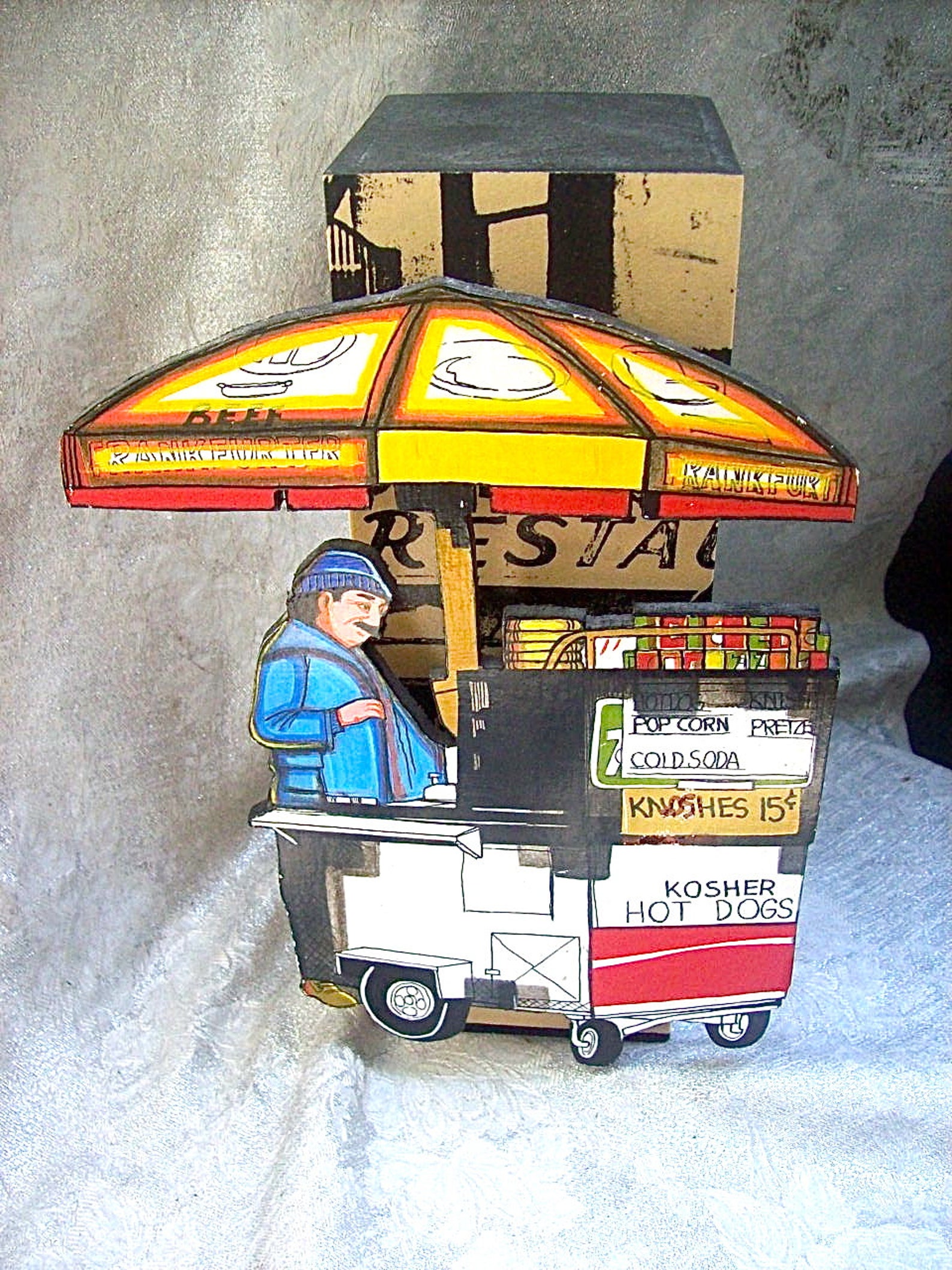 Vintage Wood Music Box With Manhattan STREET VENDOR in Front | Etsy