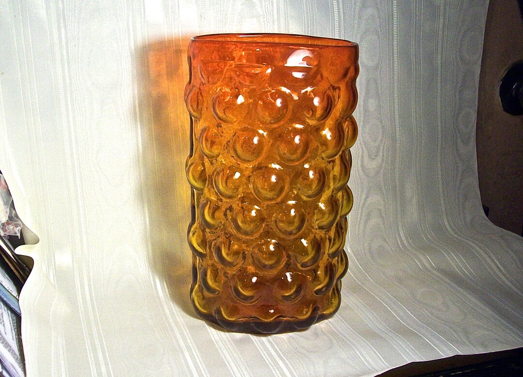 BLENKO North American Art Glass 9 3/4" Tall TANGERINE BUBBLE Vase by ...