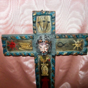 Unique Large MEXICAN Hand-carved Wood Painted Mirror CRUCIFIX With ...