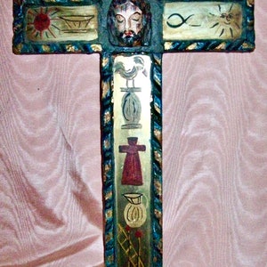 Unique Large MEXICAN Hand-carved Wood Painted Mirror CRUCIFIX With ...