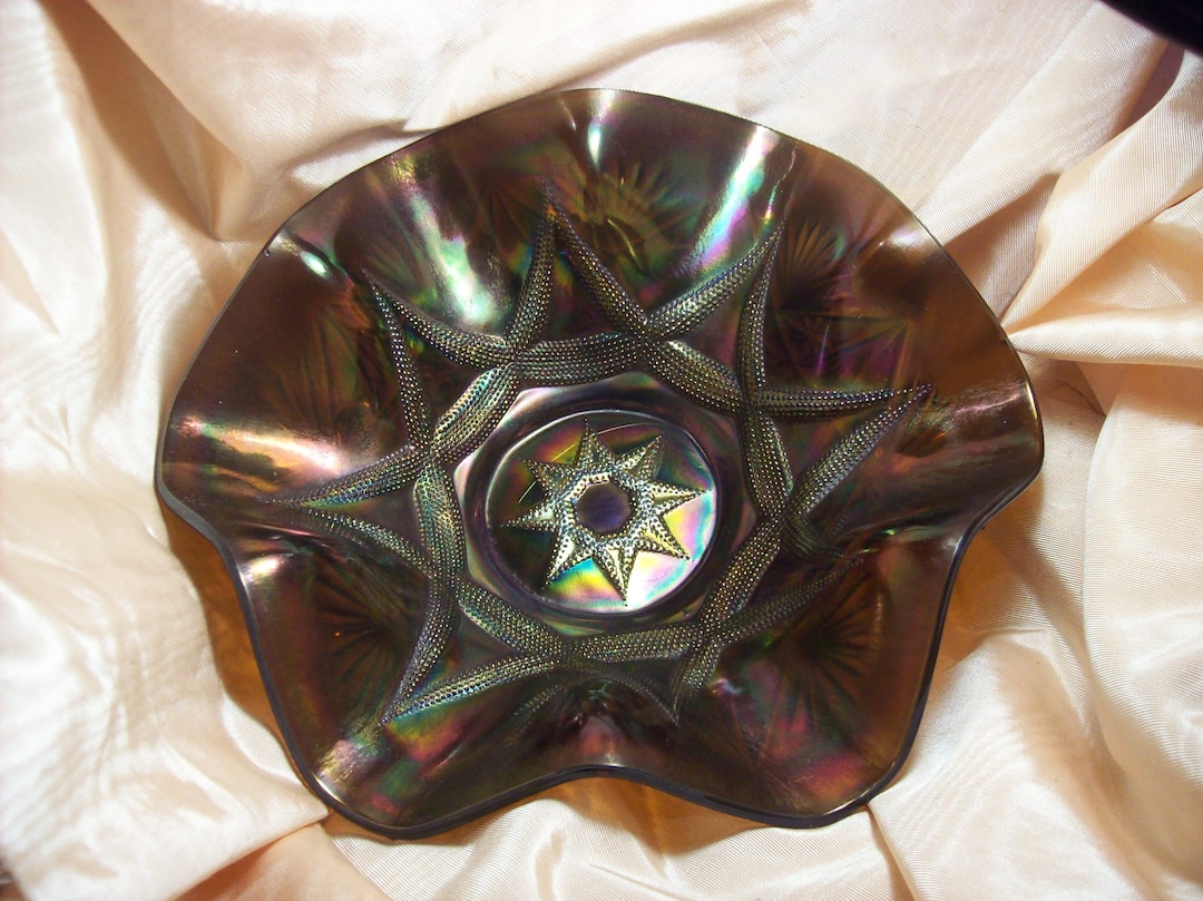 Antique Circa 1910 DUGAN CARNIVAL Amethyst GLASS Ski Star Pattern 11 ...