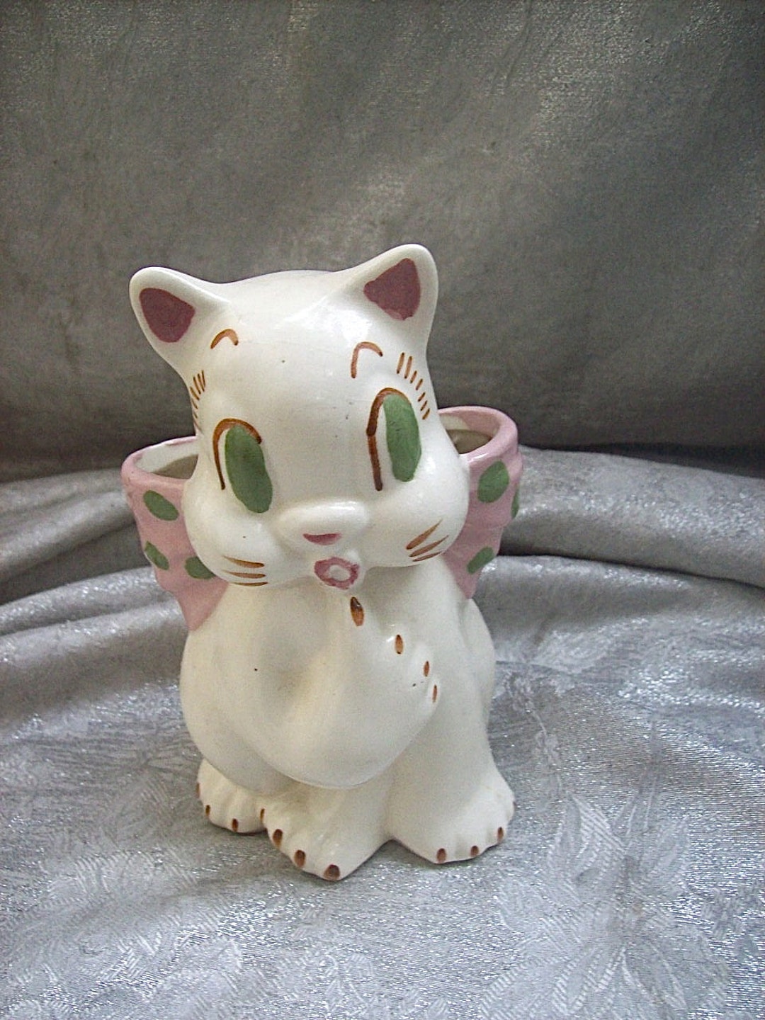 Vintage 1950's California Block Pottery CAT With Pink Bow Betty Gordon ...