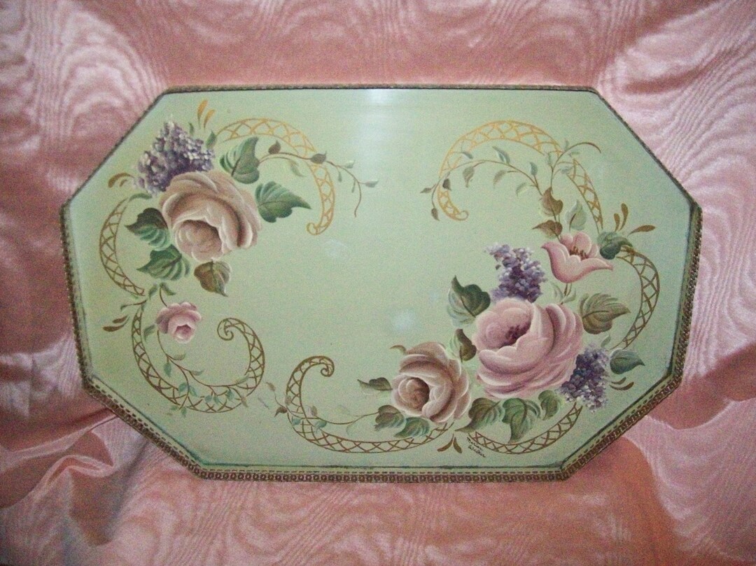 Noted TOLEWARE Artist Marian Walker Large 21 1/4" by 14" Hand Painted ...