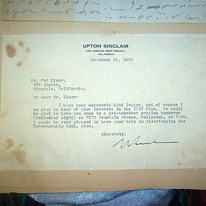 Pulitzer Prize Winning Author UPTON SINCLAIR Original Signed 1934 ...