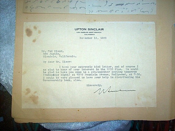 Pulitzer Prize Winning Author UPTON SINCLAIR Original Signed | Etsy