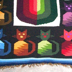 22" by 58" PERUVIAN Hand-loomed Colorful CATS (20) TAPESTRY With 2 ...