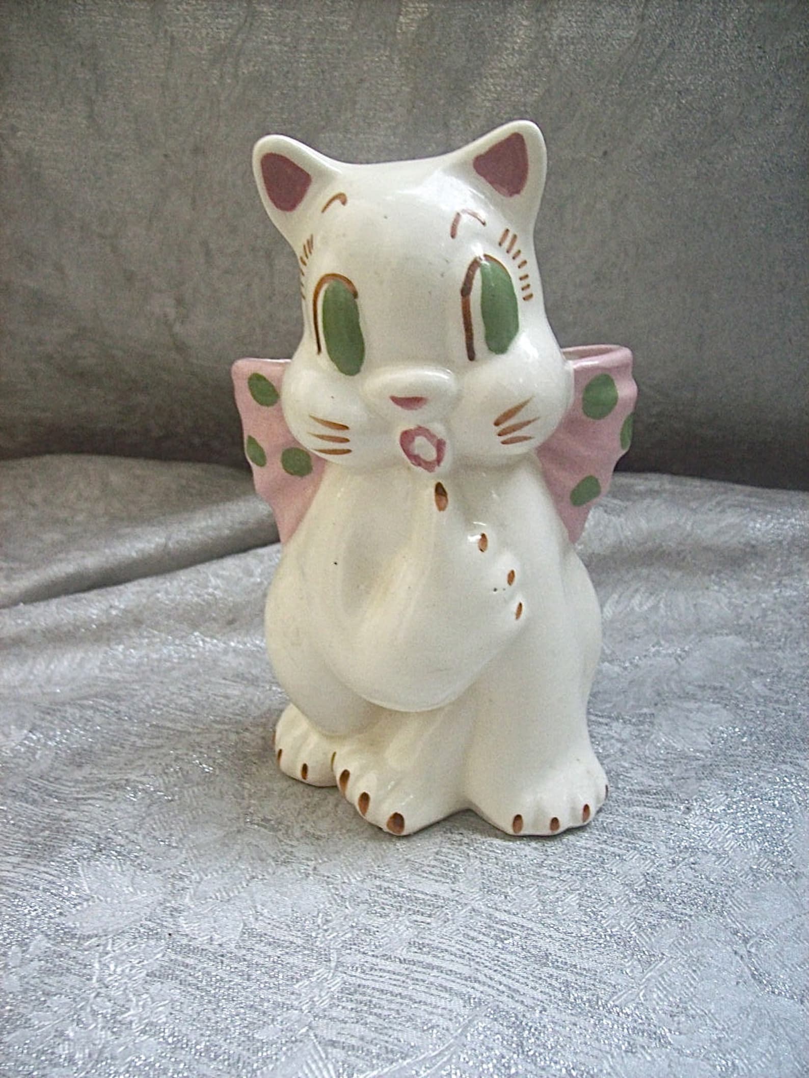 Vintage 1950's California Block Pottery CAT With Pink Bow - Etsy