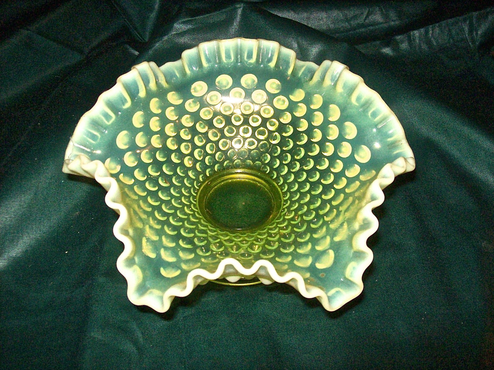 Fenton VASELINE Glass HOBNAIL OPALESCENT Crimped Ruffle Rim | Etsy