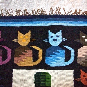 22" by 58" PERUVIAN Hand-loomed Colorful CATS (20) TAPESTRY With 2 ...