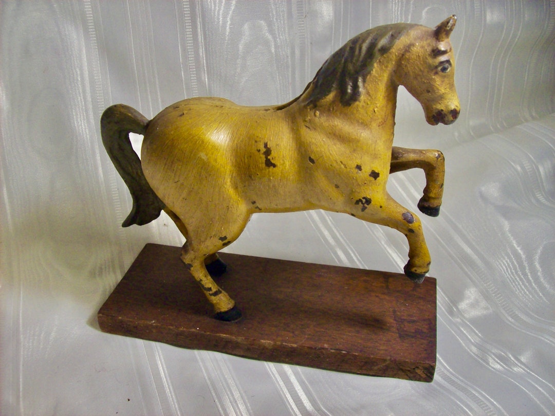 Antique Cast IRON Rearing HORSE BANK - Hand - Painted on Wood Base - Etsy