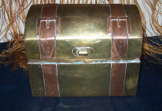 Vintage Dome Shaped BRASS Hinged Lid BOX With COPPER Straps to - Etsy