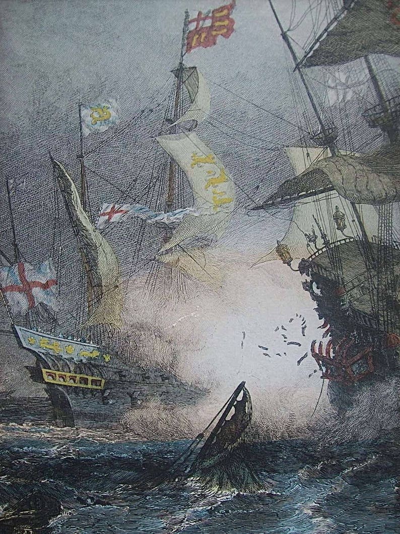 Large 1882 David Law Etching NAUTICAL ART PRINT From Oswald - Etsy