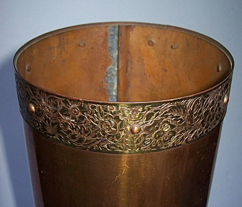 Vintage Pair of Solid COPPER CYLINDER VASES With Decorative Rim by ...