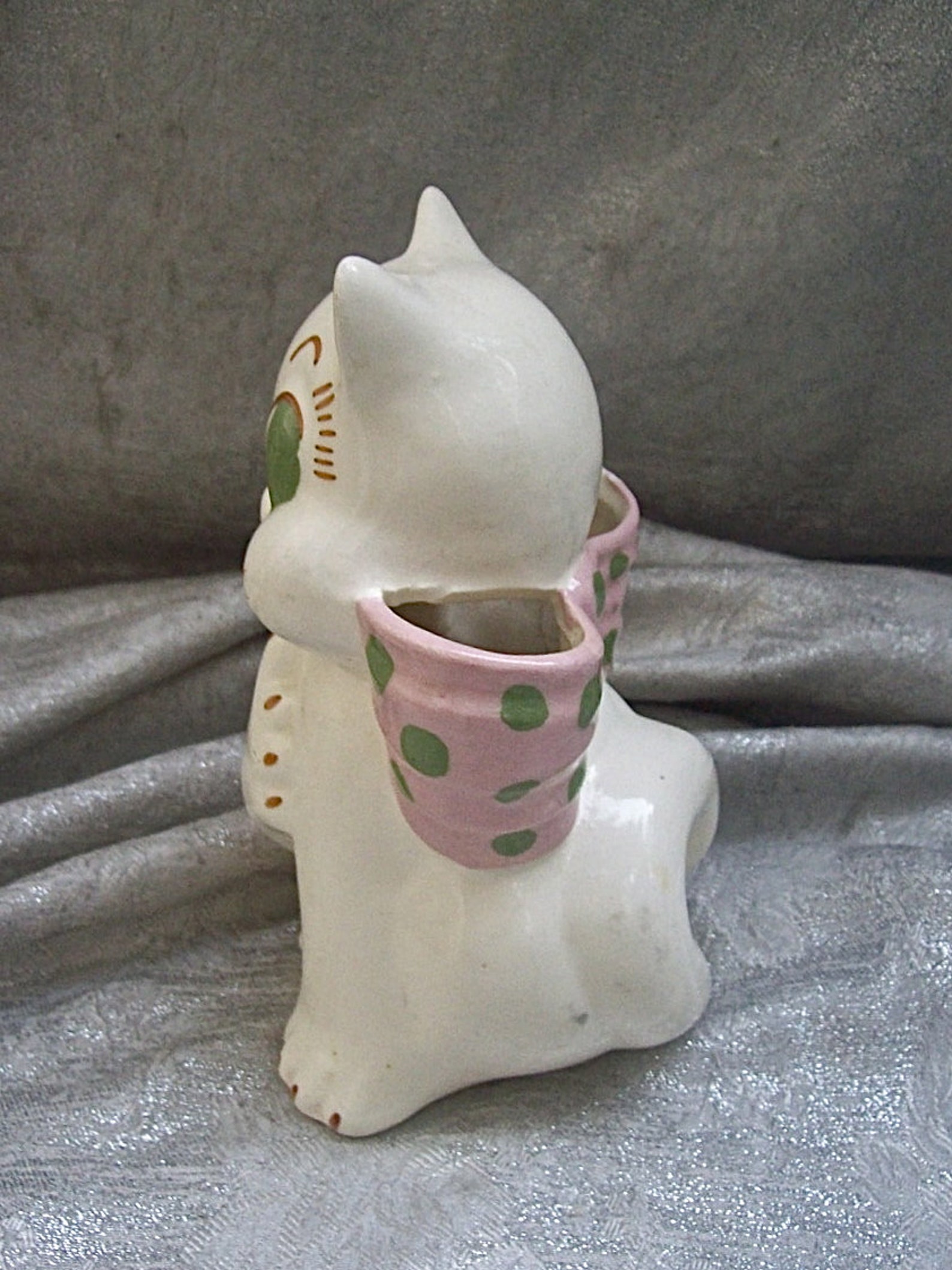 Vintage 1950's California Block Pottery CAT With Pink Bow - Etsy
