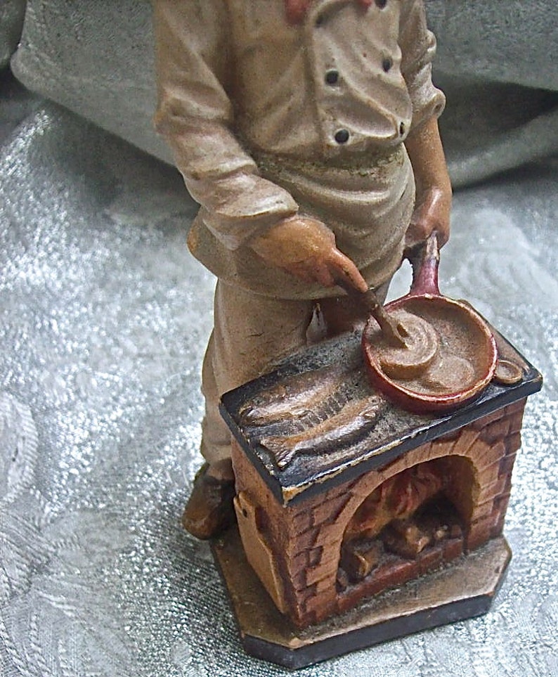 Vintage Carved and Hand-painted WOOD CHEF COOKING on Grill - Etsy