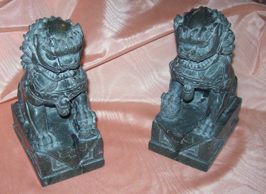 CHINESE Carved Stone Temple Guard Foo DOG BOOKENDS - Etsy