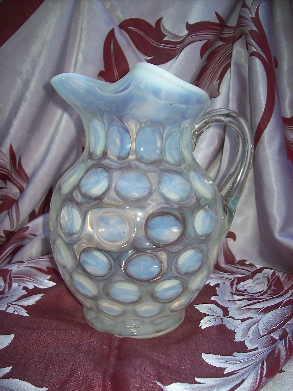 Antique FENTON Opalescent Coin Dot Optic Large PITCHER With | Etsy