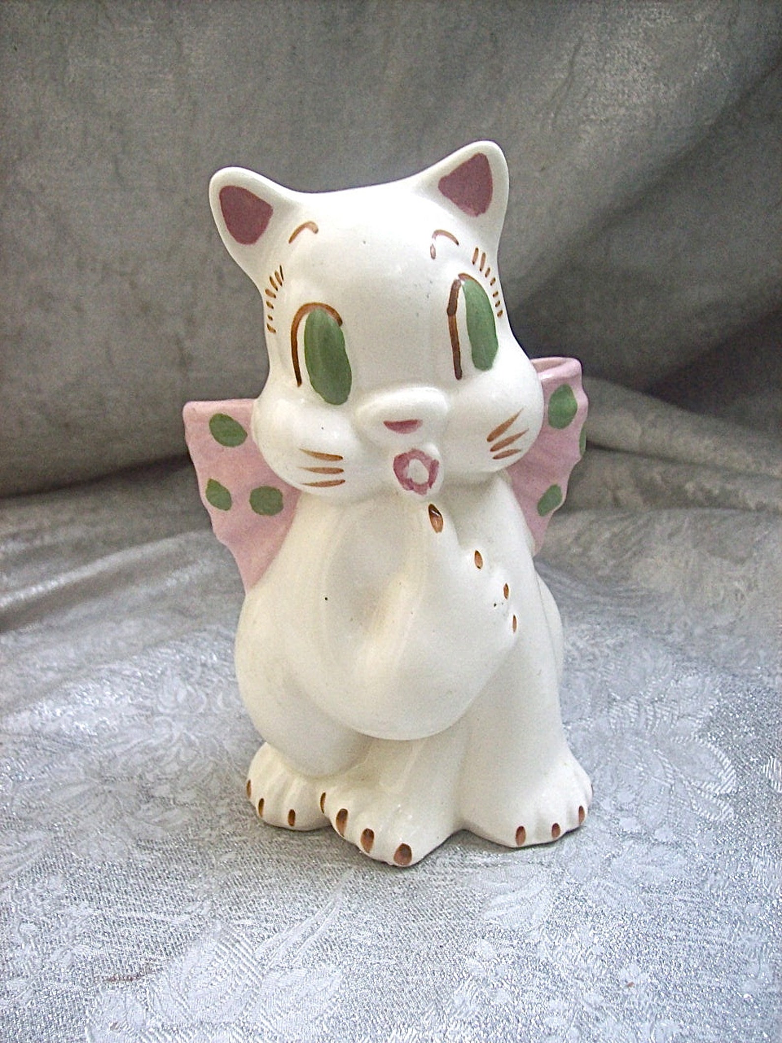 Vintage 1950's California Block Pottery CAT With Pink Bow - Etsy
