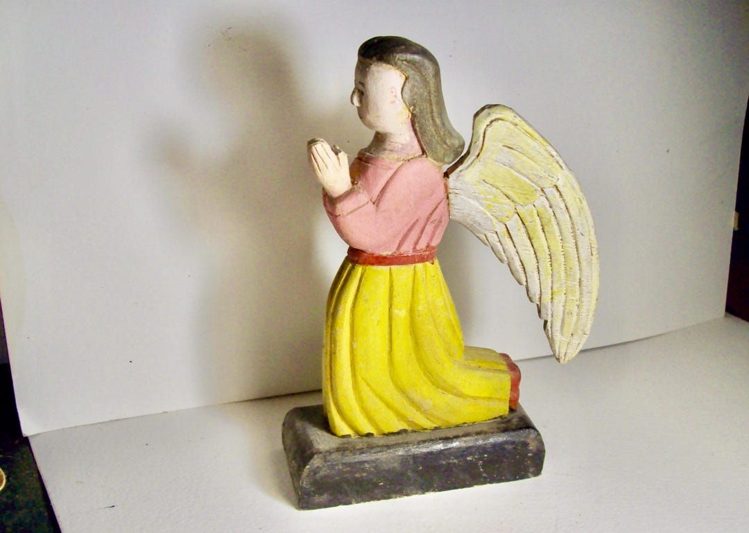 Antique Hand Carved and Painted Wood KNEELING PRAYING ANGEL Nativity ...