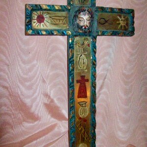 Unique Large MEXICAN Hand-carved Wood Painted Mirror CRUCIFIX With ...