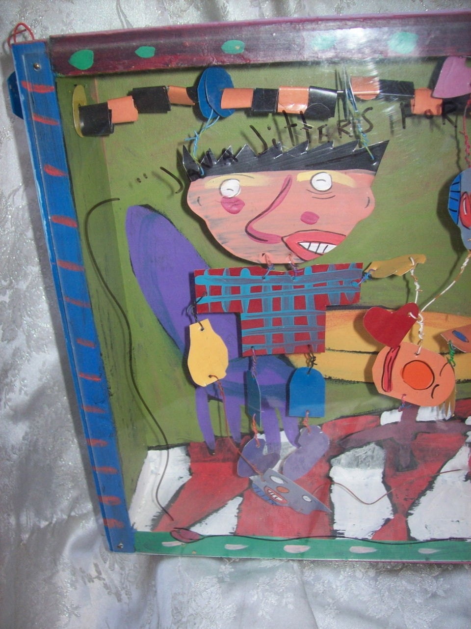 Contemporary OUTSIDER ART 3D Shadow Box w/Dangling Metal | Etsy