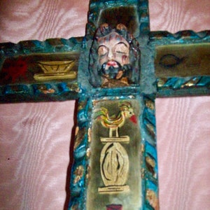 Unique Large MEXICAN Hand-carved Wood Painted Mirror CRUCIFIX With ...