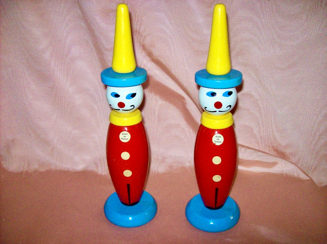 Vintage Pair of 12 1/" Tall Painted WOOD CLOWNS From FRANCE - Etsy