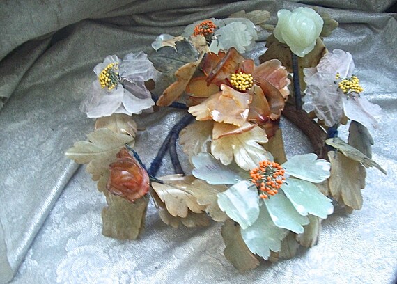Large Chinese Multi-Color CARVED STONE FLOWERS Tabletop | Etsy
